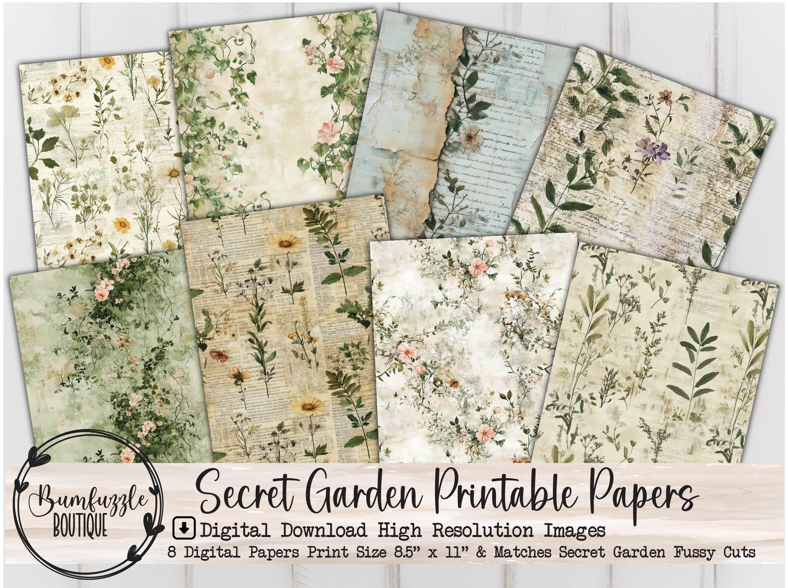 Secret Garden Printable Papers, Floral Junk Journal (digital Download ...
