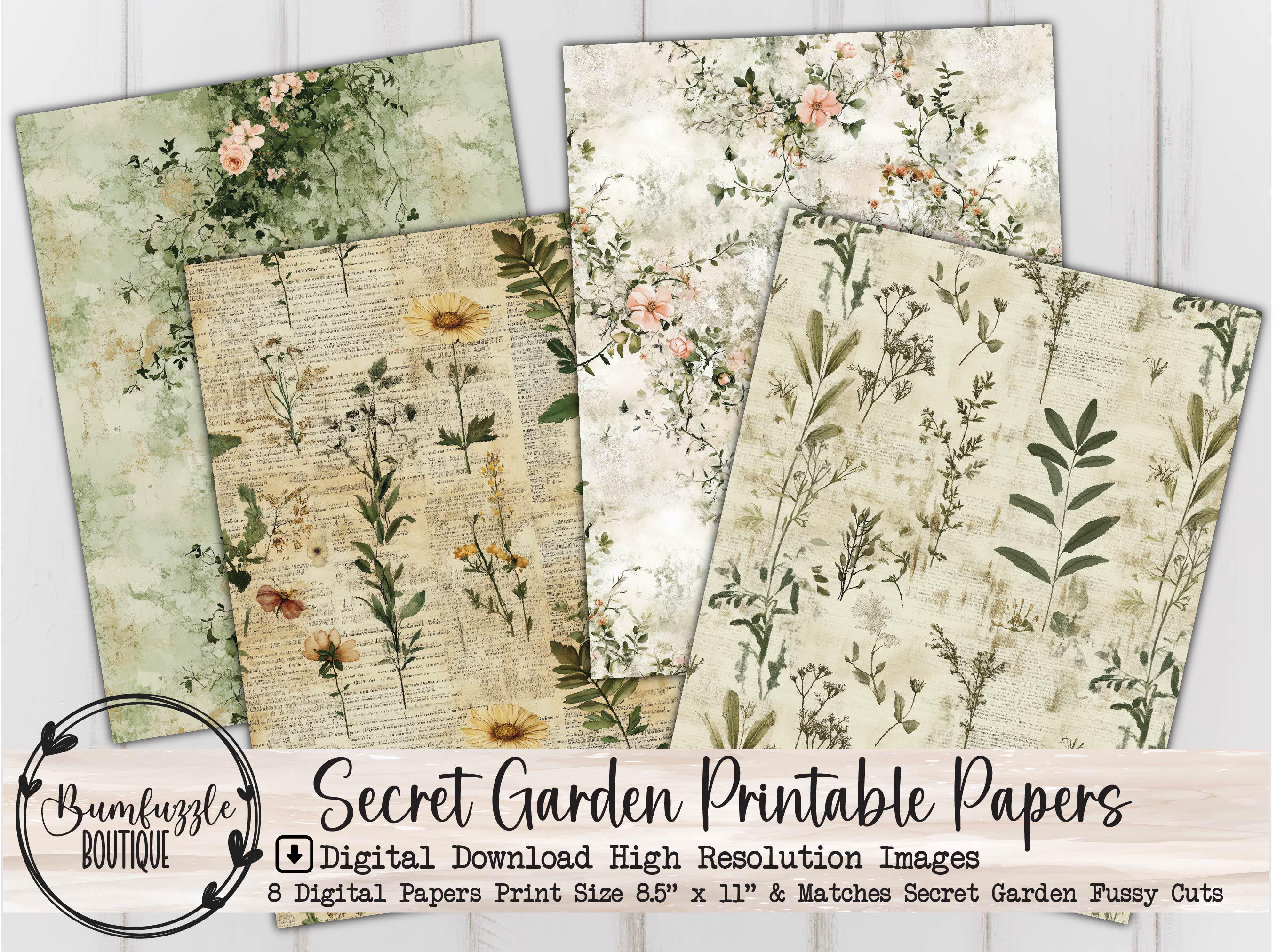 Secret Garden Printable Papers, Floral Junk Journal (digital Download ...