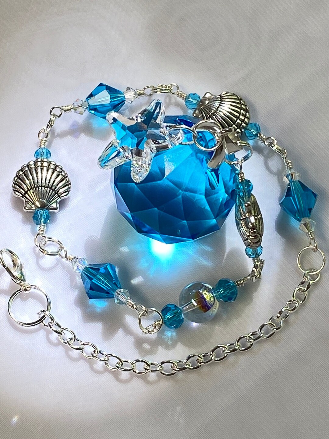 Crystal Suncatcher, Ocean Theme Crystal Suncatcher With Aqua Crystal ...