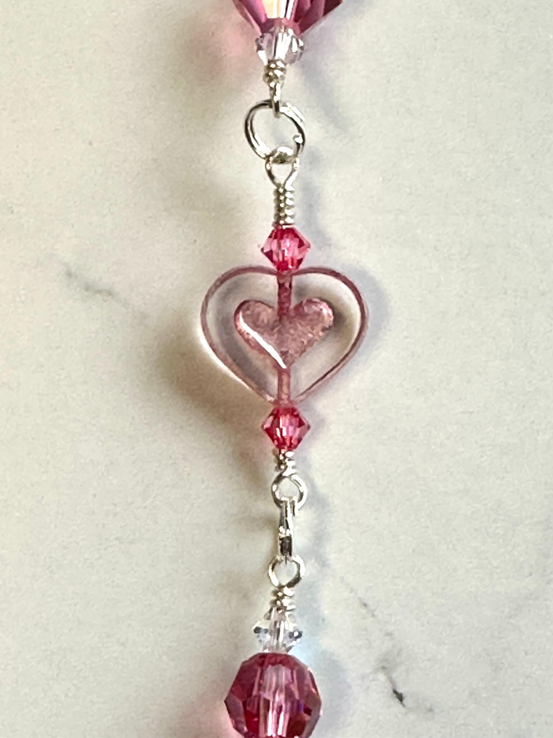 Crystal Suncatcher, Pink Crystals and Hearts With Crystal Heart Prism ...