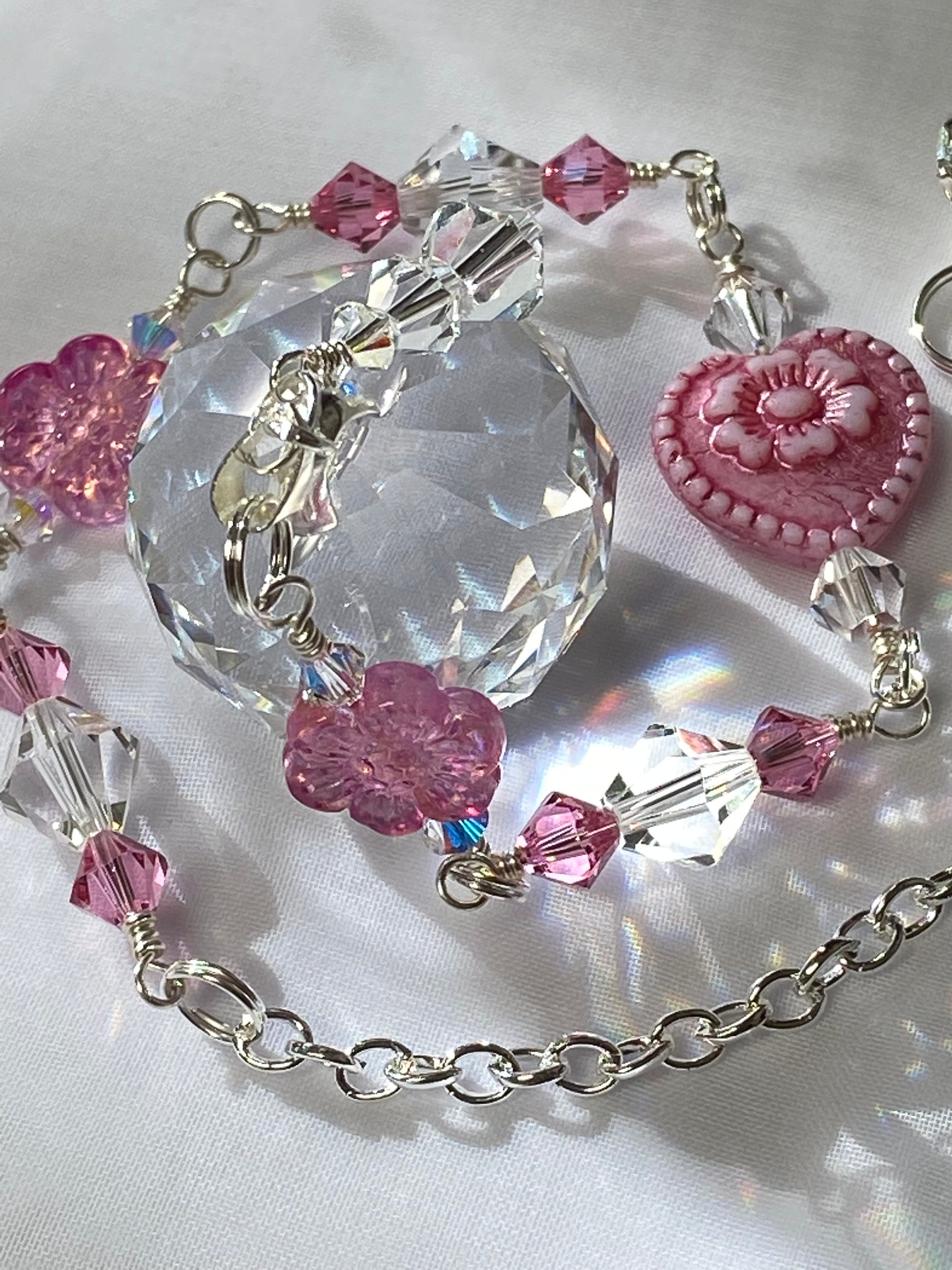 Crystal Suncatcher Pink Heart and Flower Suncatcher With - Etsy