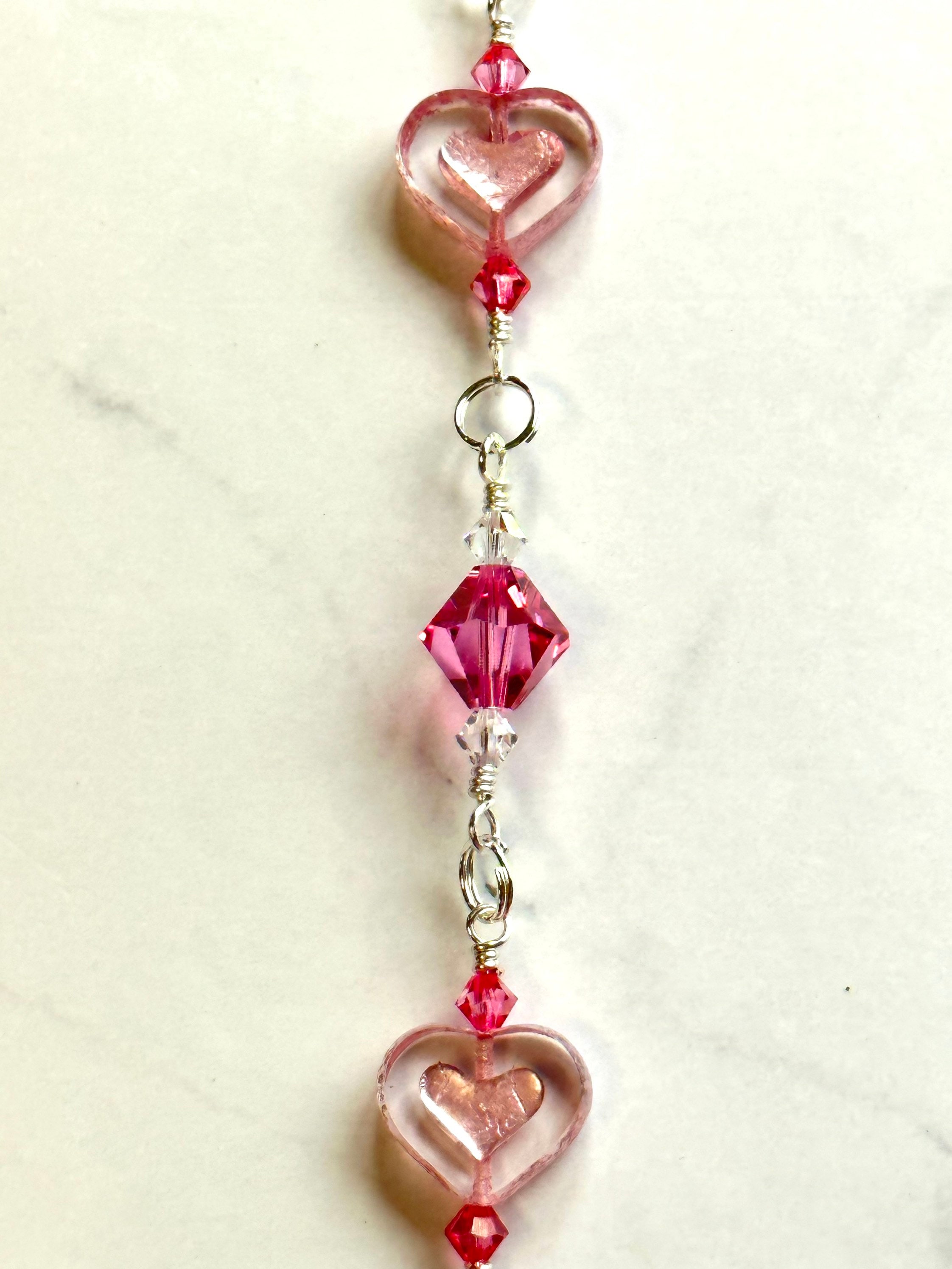 Crystal Suncatcher, Pink Crystals and Hearts With Crystal Heart Prism ...
