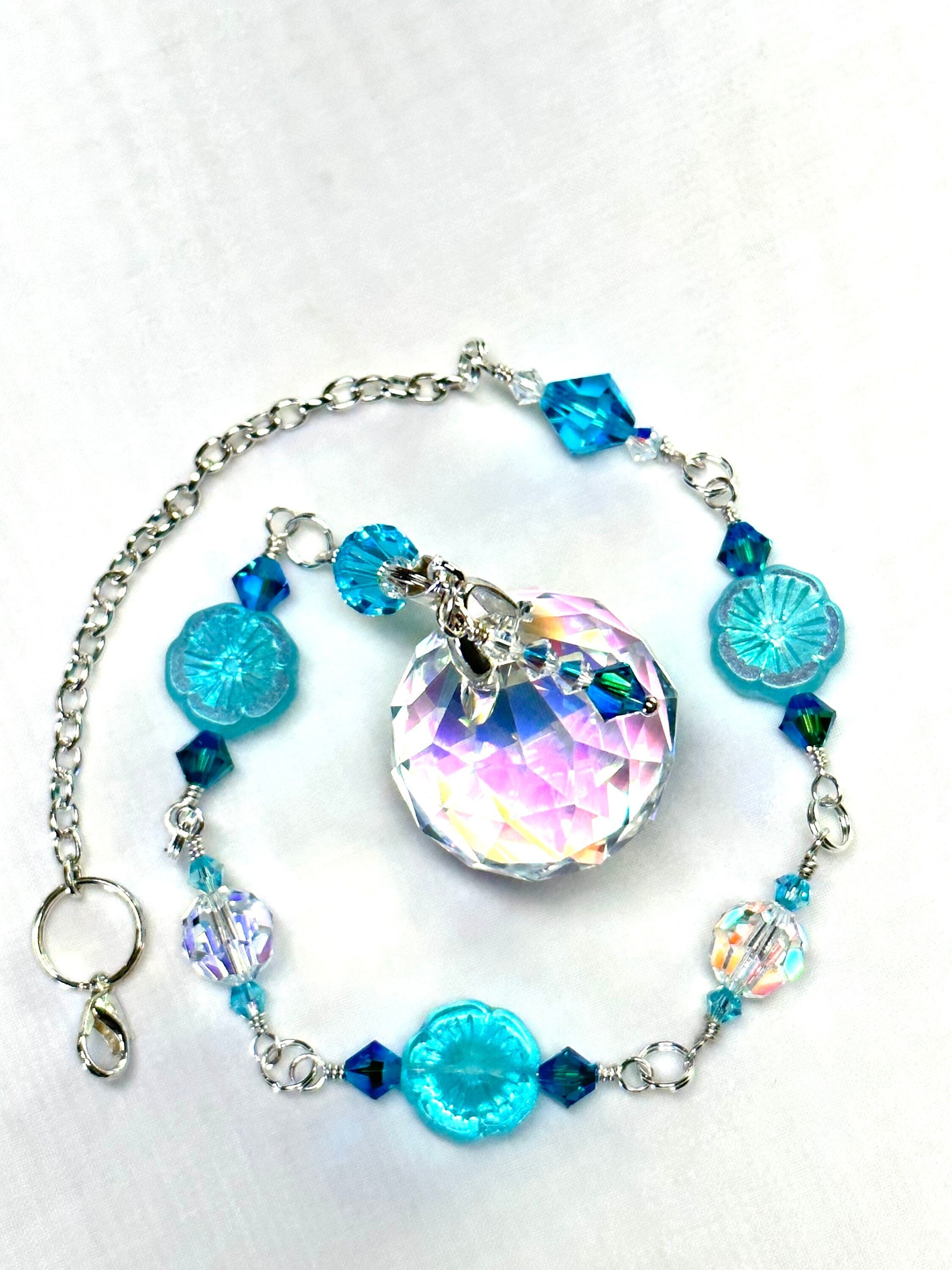 Crystal Suncatcher Aqua Blue Flower Suncatcher With AB - Etsy