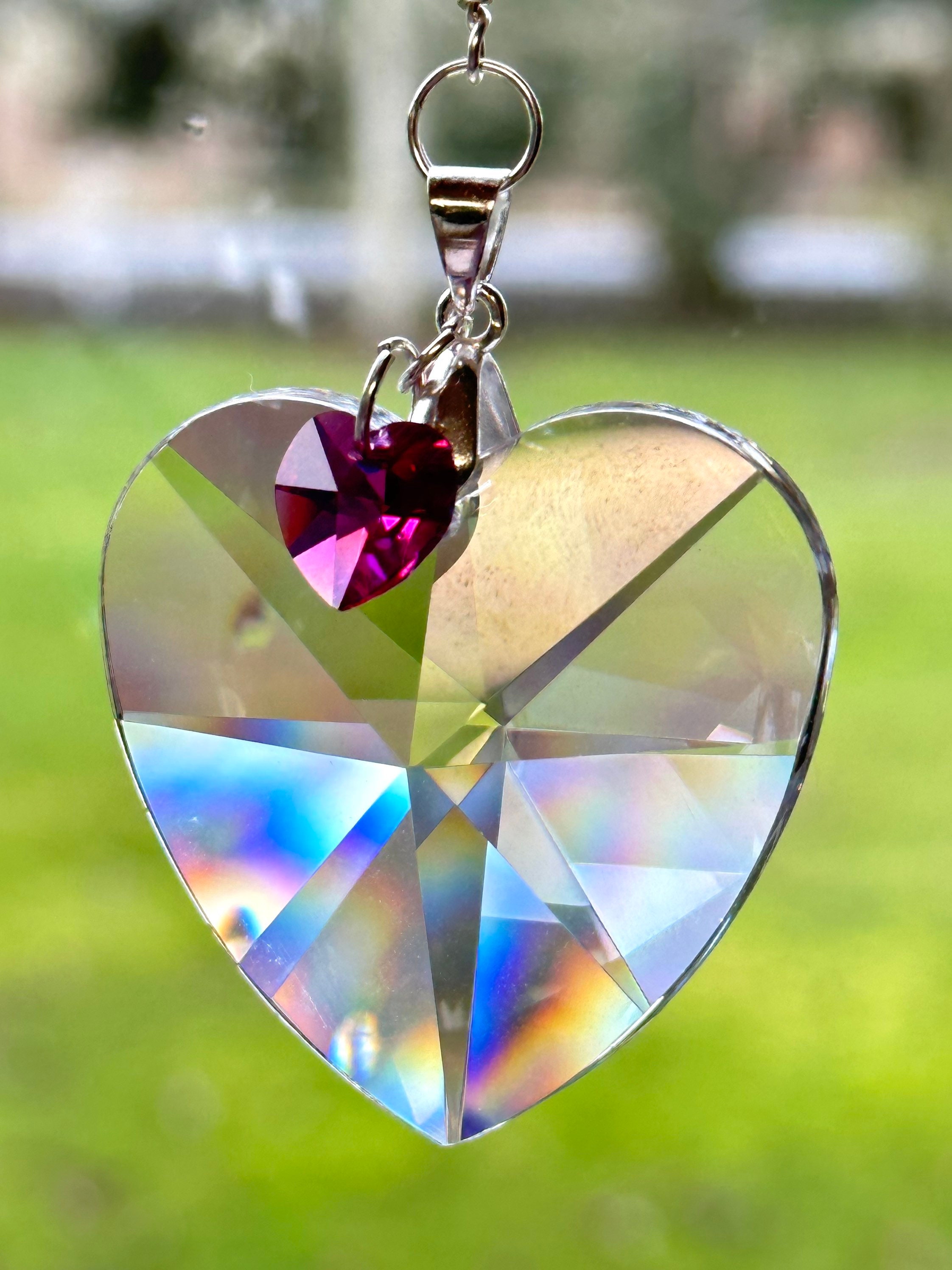 Crystal Suncatcher, Pink Crystals and Hearts With Crystal Heart Prism ...