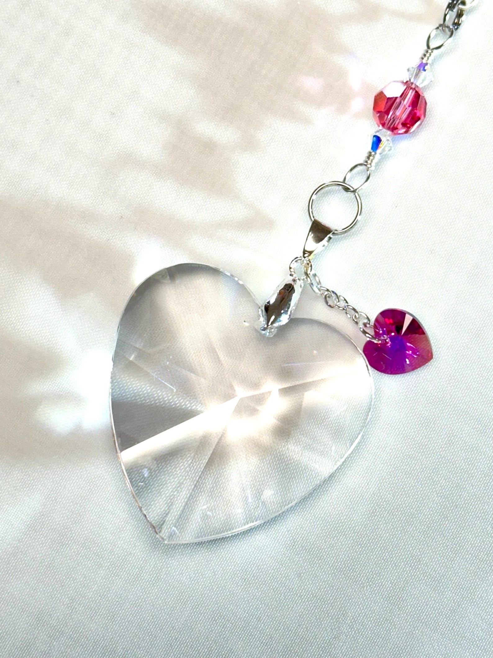 Crystal Suncatcher, Pink Crystals and Hearts With Crystal Heart Prism ...