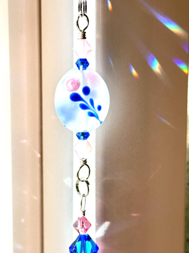 Pink and Blue Flowers Suncatcher With Sapphire Crystal Prism Globe - Etsy