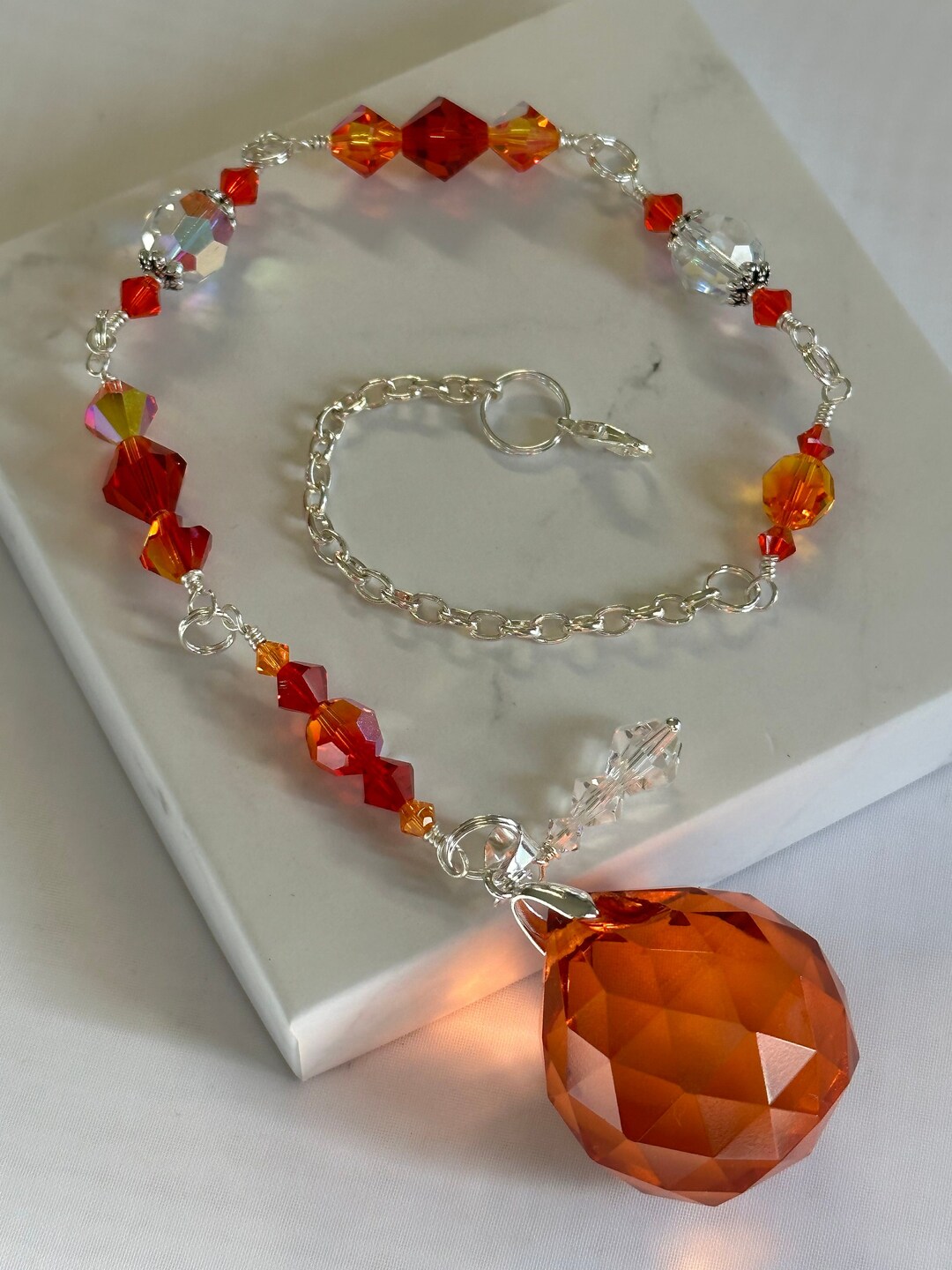 Crystal Suncatcher Fire Opal Orange Suncatcher With Crystal - Etsy