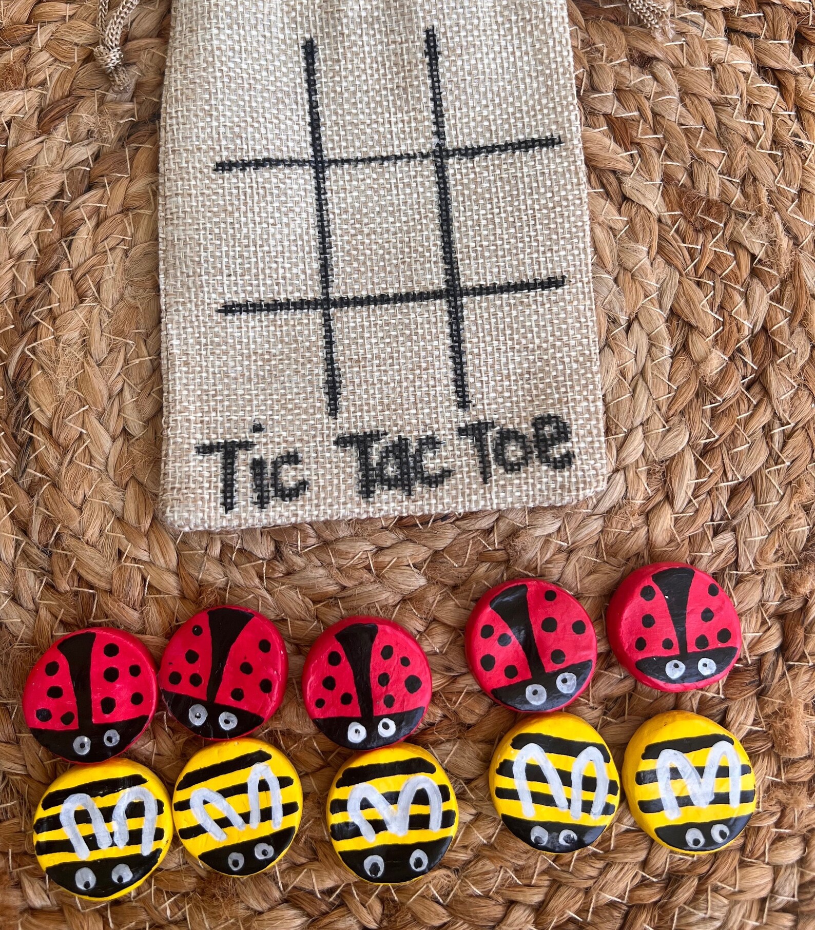 Custom Handmade Tic Tac Toe Game Set, Tic Tac Toe Game Pieces With Bag ...