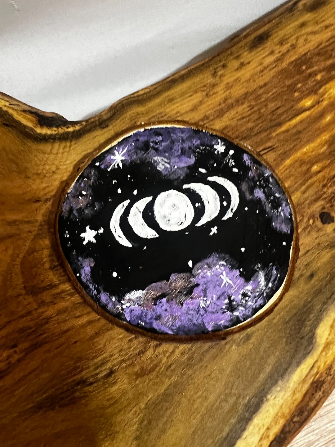 Moon Phase Handmade Painted Wood Slice Ornament, Celestial Decor ...