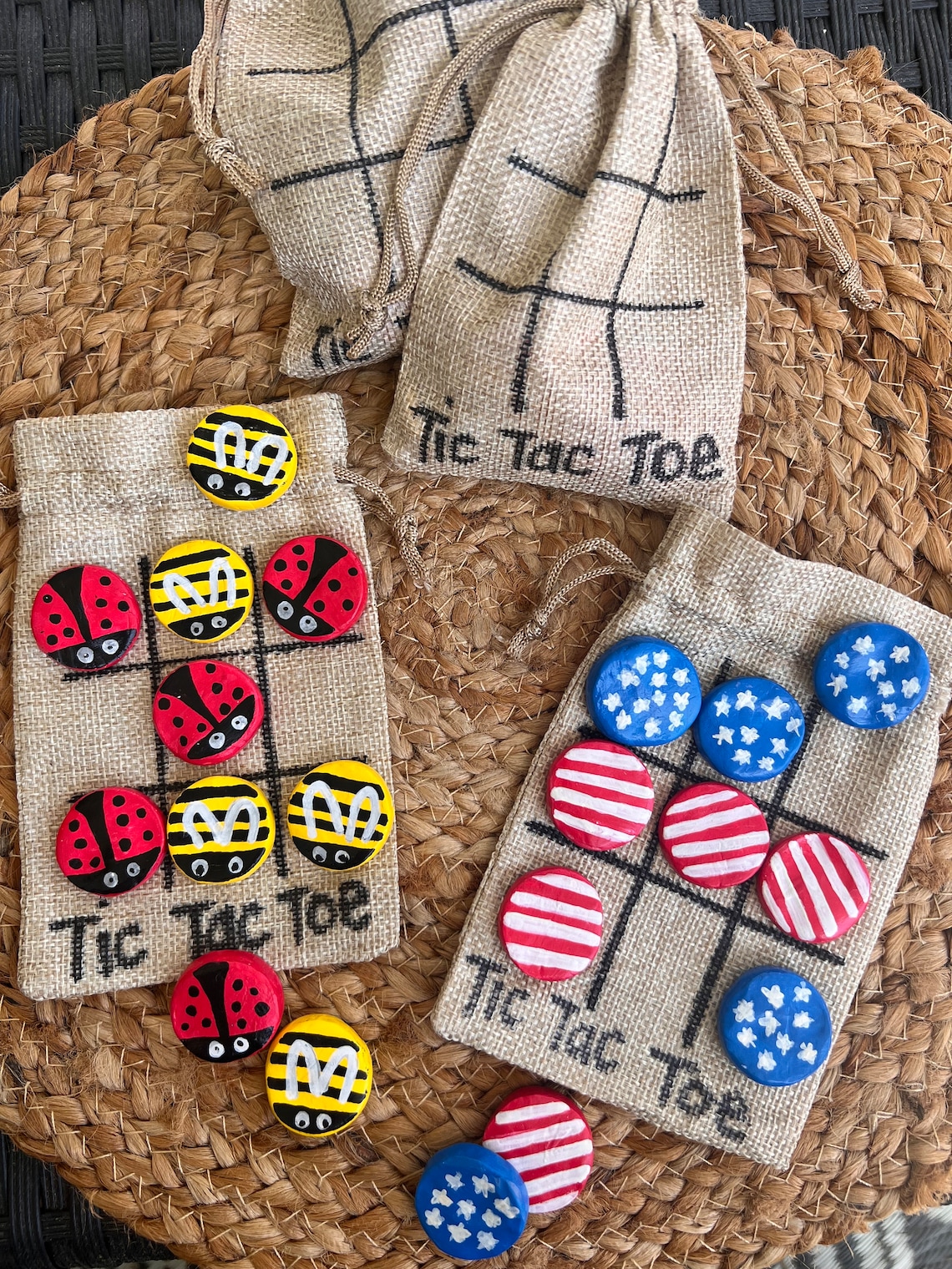 Custom Handmade Tic Tac Toe Game Set, Tic Tac Toe Game Pieces With Bag ...