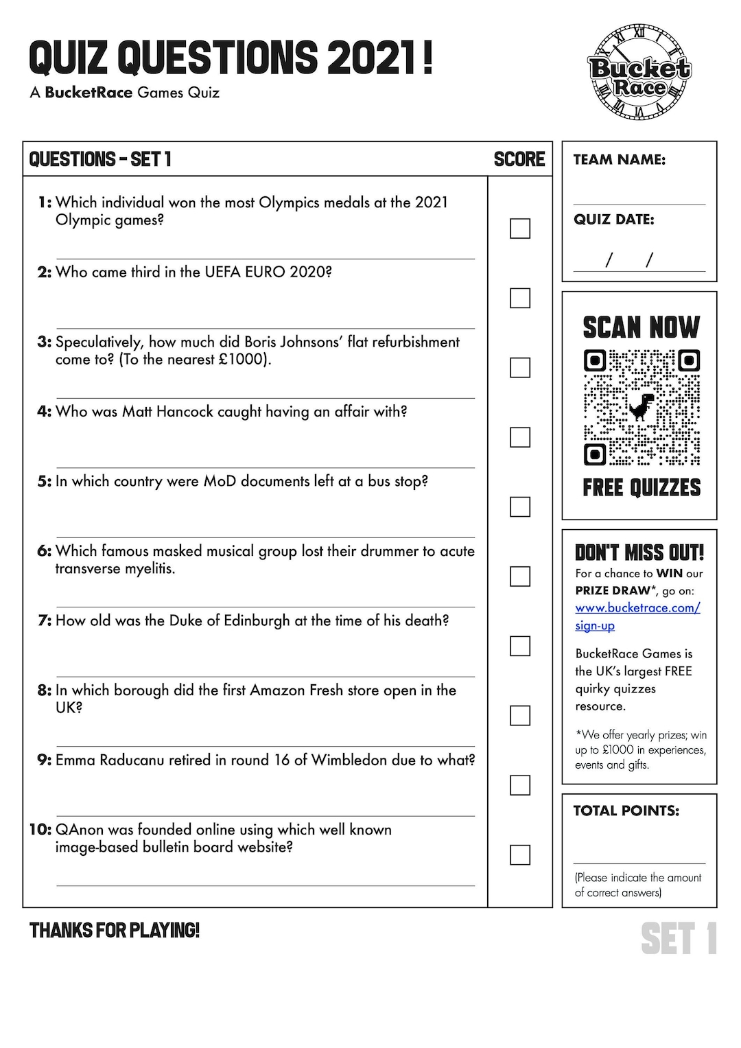 Printable Quiz Questions 2021 Set 1 - Etsy
