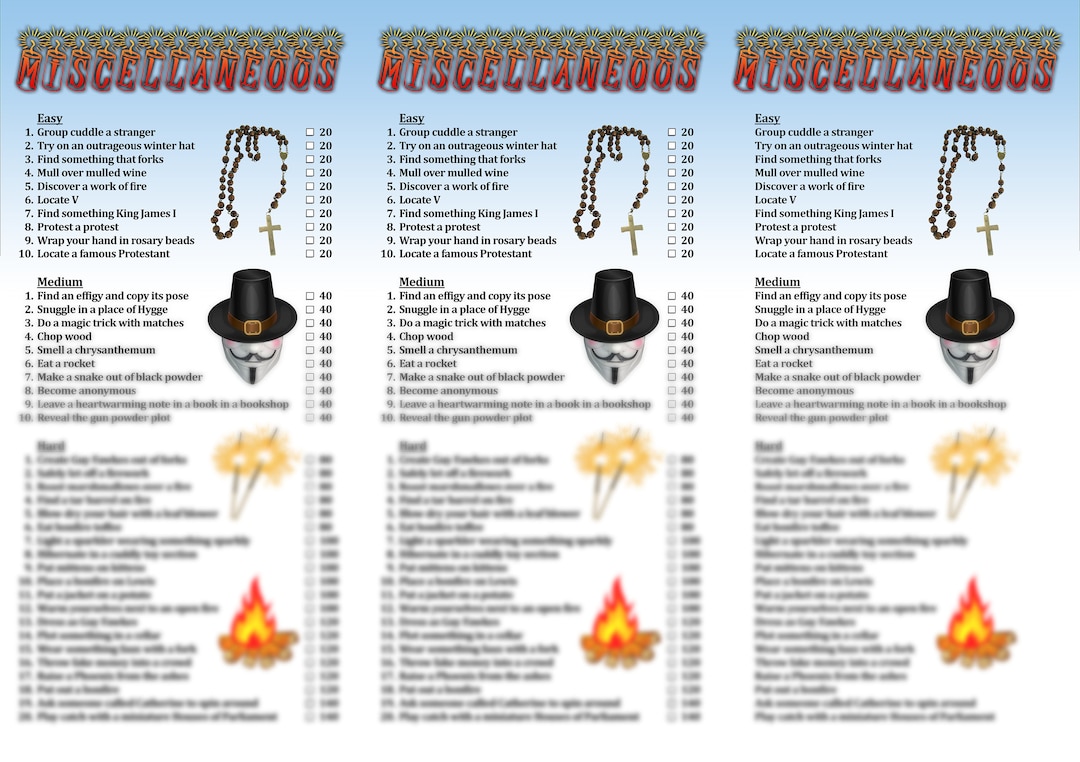Printable Guy Fawkes Scavenger Hunt Game - Etsy