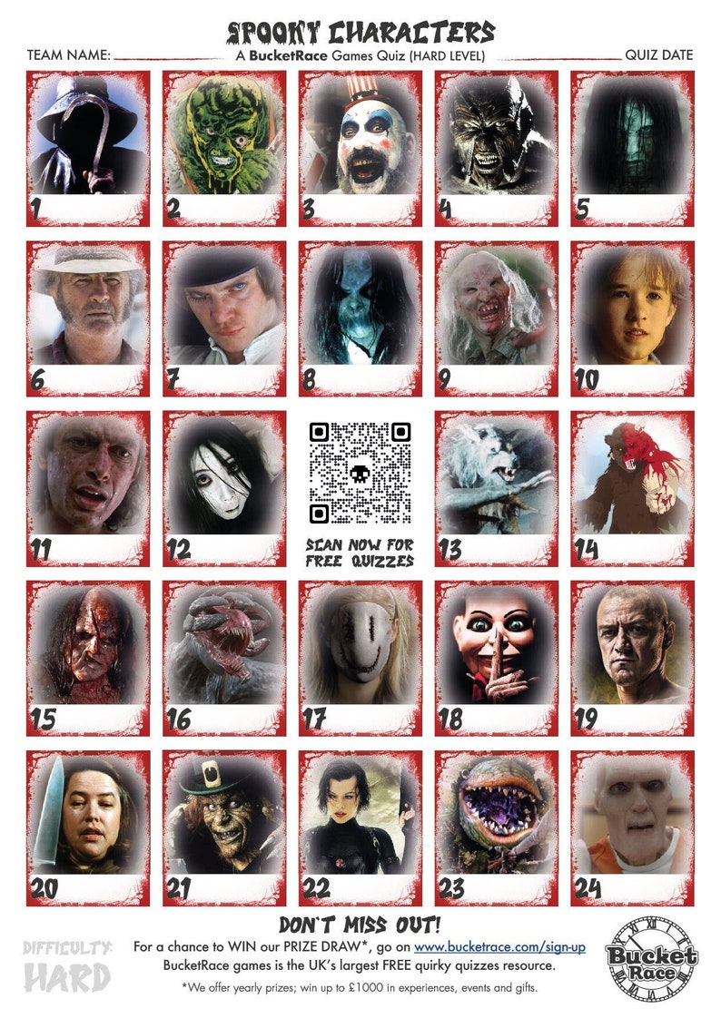 Printable Halloween Spooky Character Picture Quiz Hard Level - Etsy