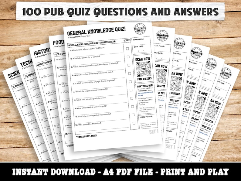 100 Pub Quiz Questions and Answers Set 1 - Etsy