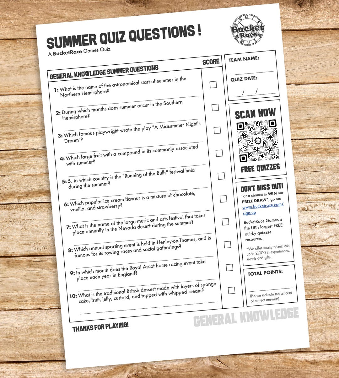 10 Summer Quiz Questions and Answers Set 1 - Etsy UK