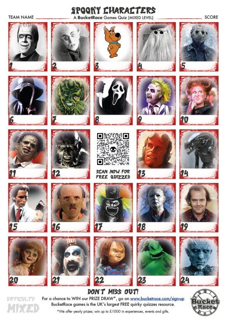 Printable Halloween Spooky Character Picture Quiz Mixed Level - Etsy