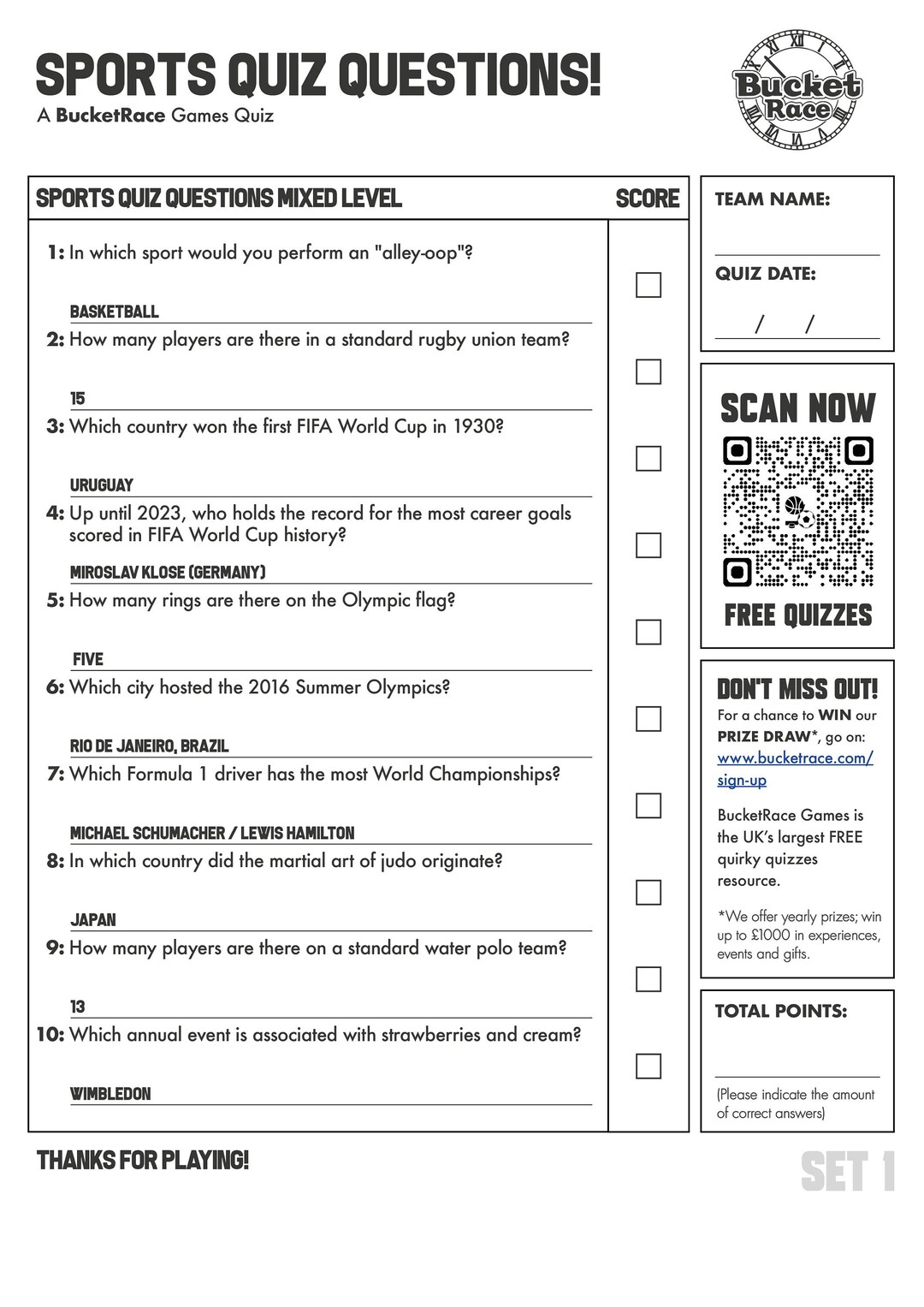 10 Sports Quiz Questions and Answers Set 1 - Etsy