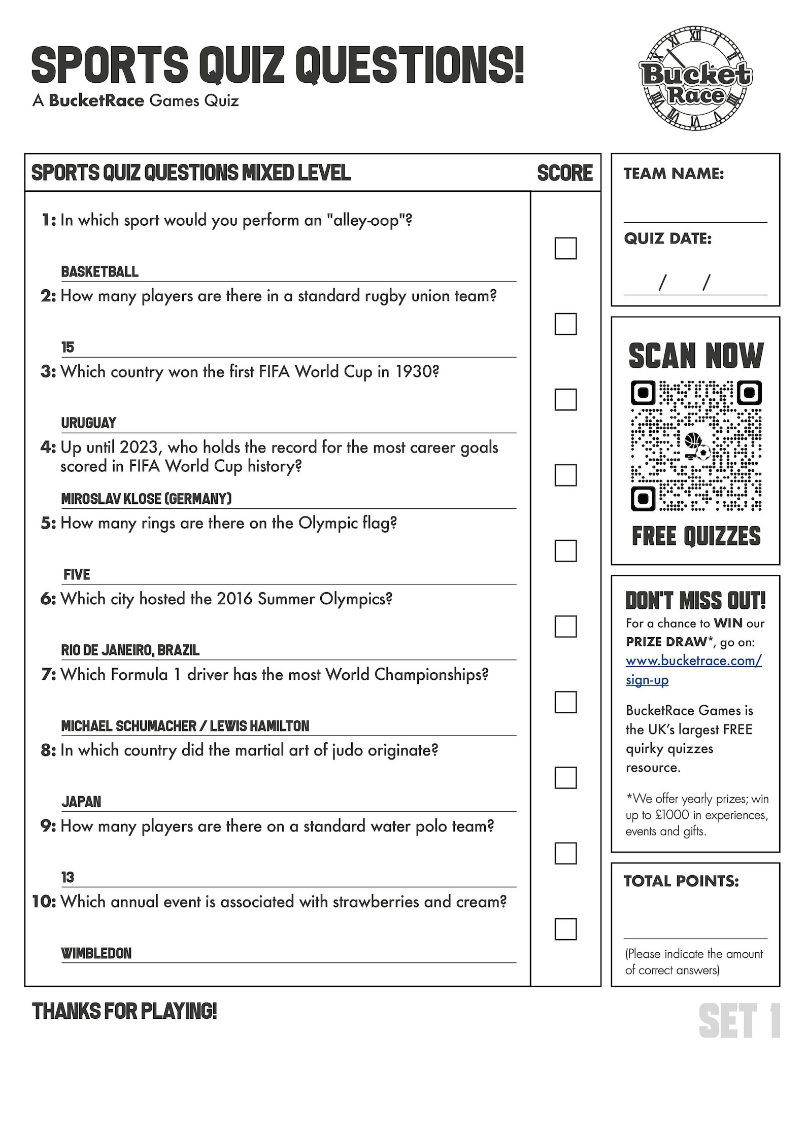 10 Sports Quiz Questions and Answers Set 1 - Etsy