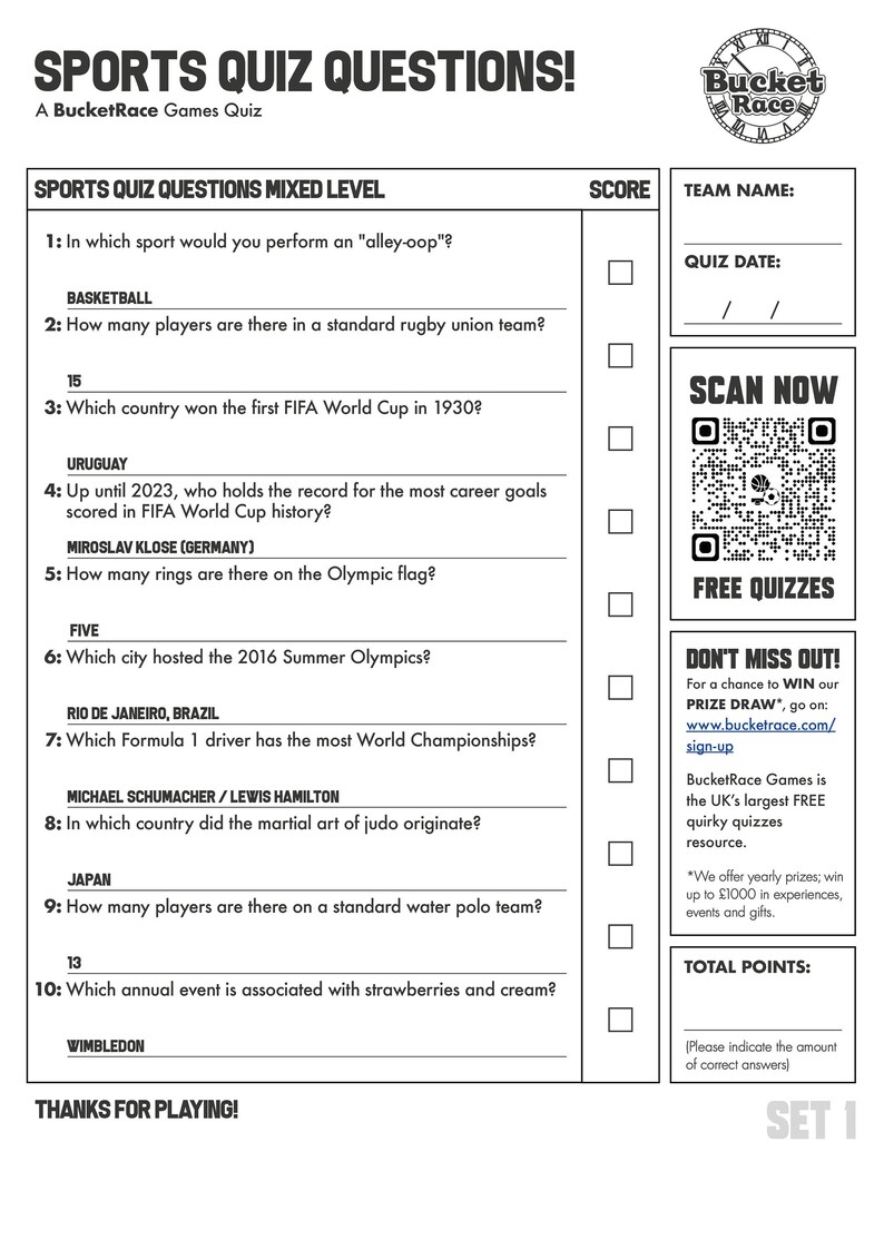 10 Sports Quiz Questions and Answers Set 1 - Etsy