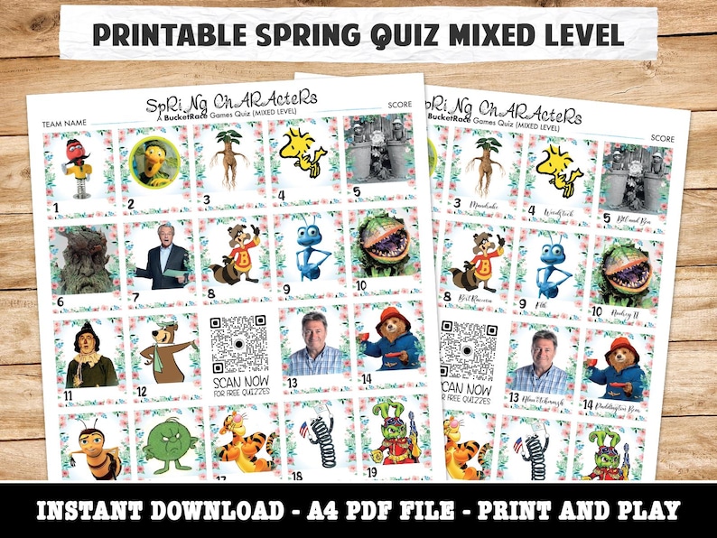 Printable Spring Character Picture Quiz Mixed Level - Etsy