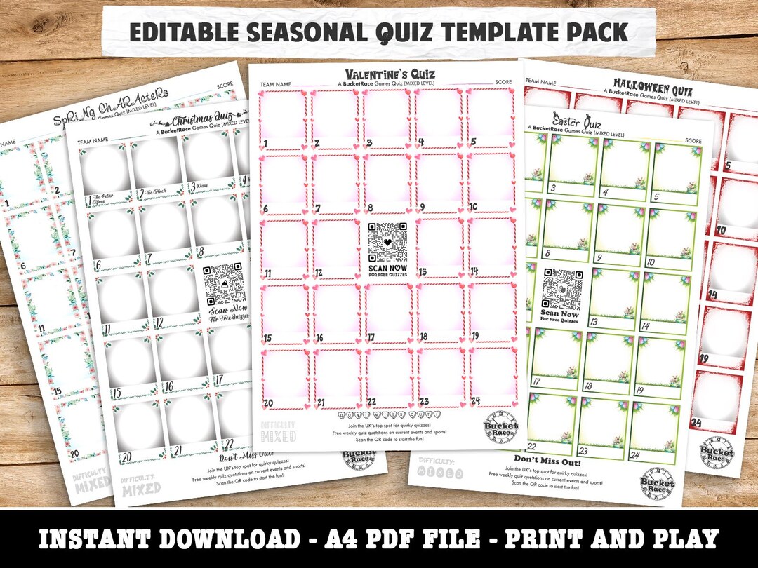 Editable Printable Seasonal Quiz Template Pack (microsoft Word) - Etsy