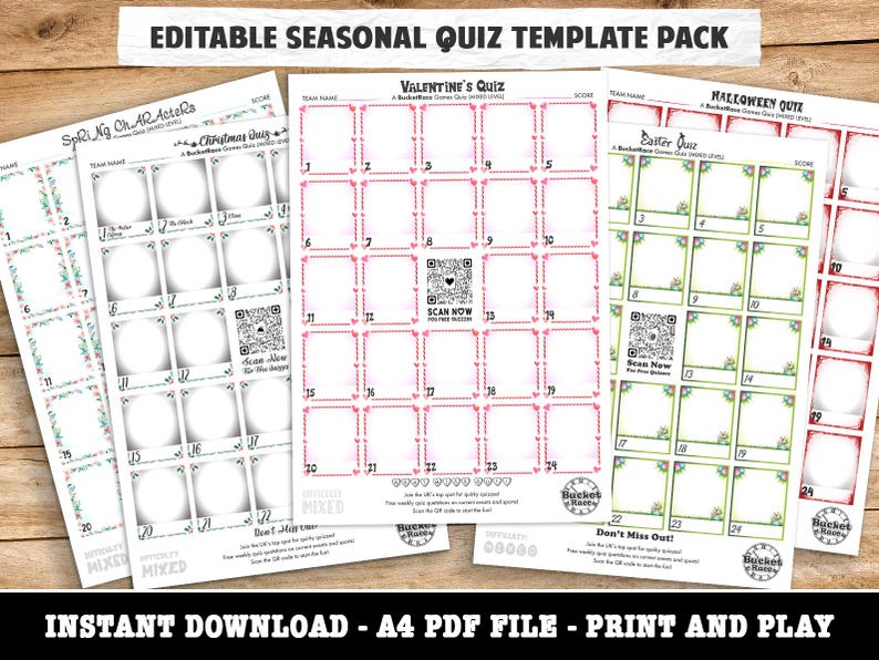 Editable Printable Seasonal Quiz Template Pack (microsoft Word) - Etsy