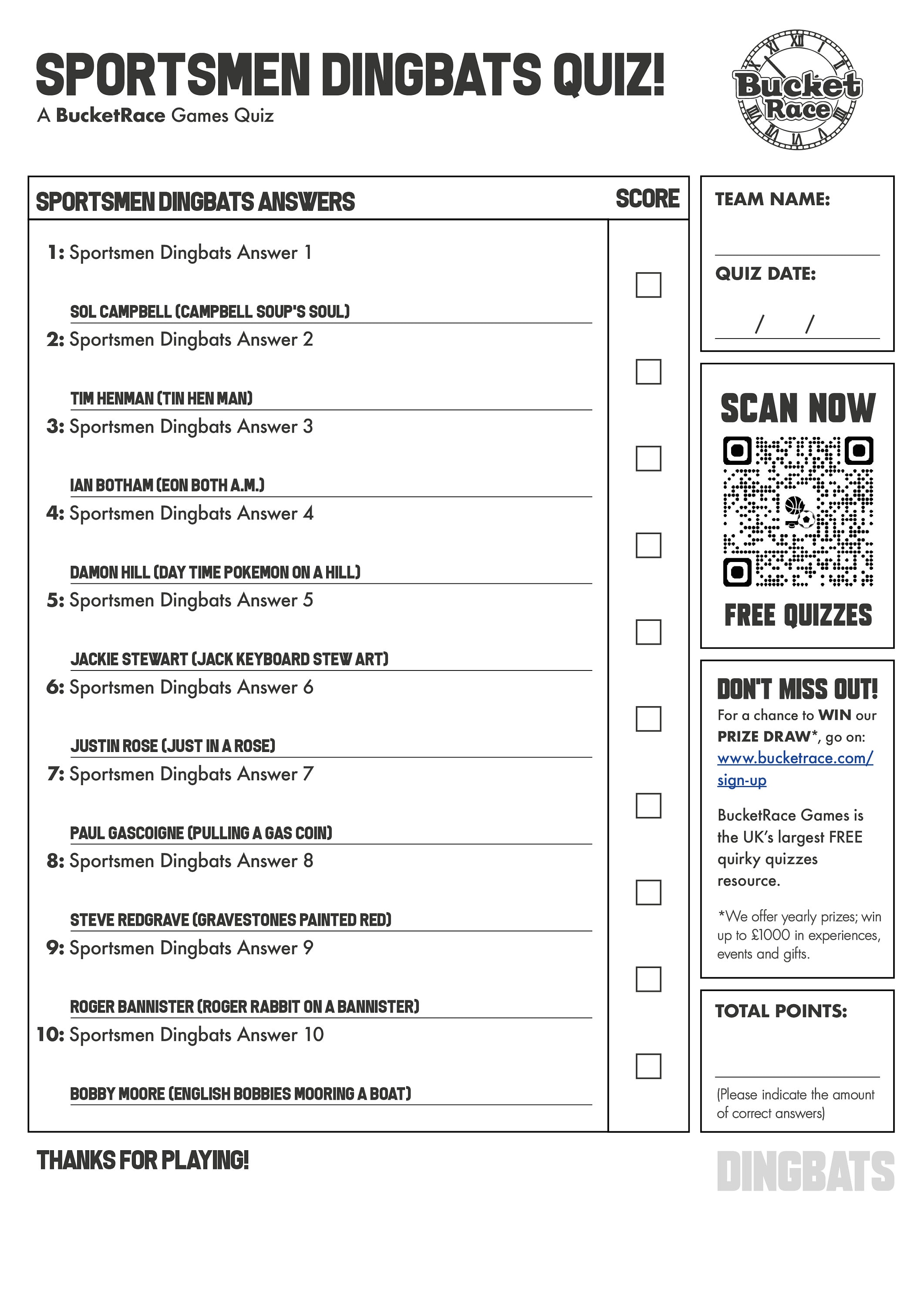 Printable Sportsmen Dingbats Quiz - Etsy