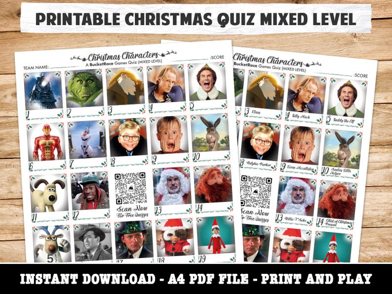 Printable Christmas Character Picture Quiz Mixed Level - Etsy