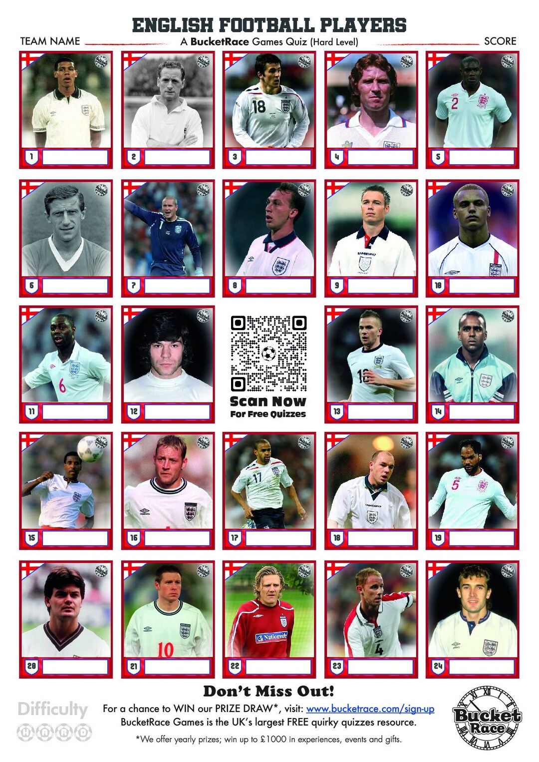 Printable England Players Football Picture Quiz Hard Level - Etsy