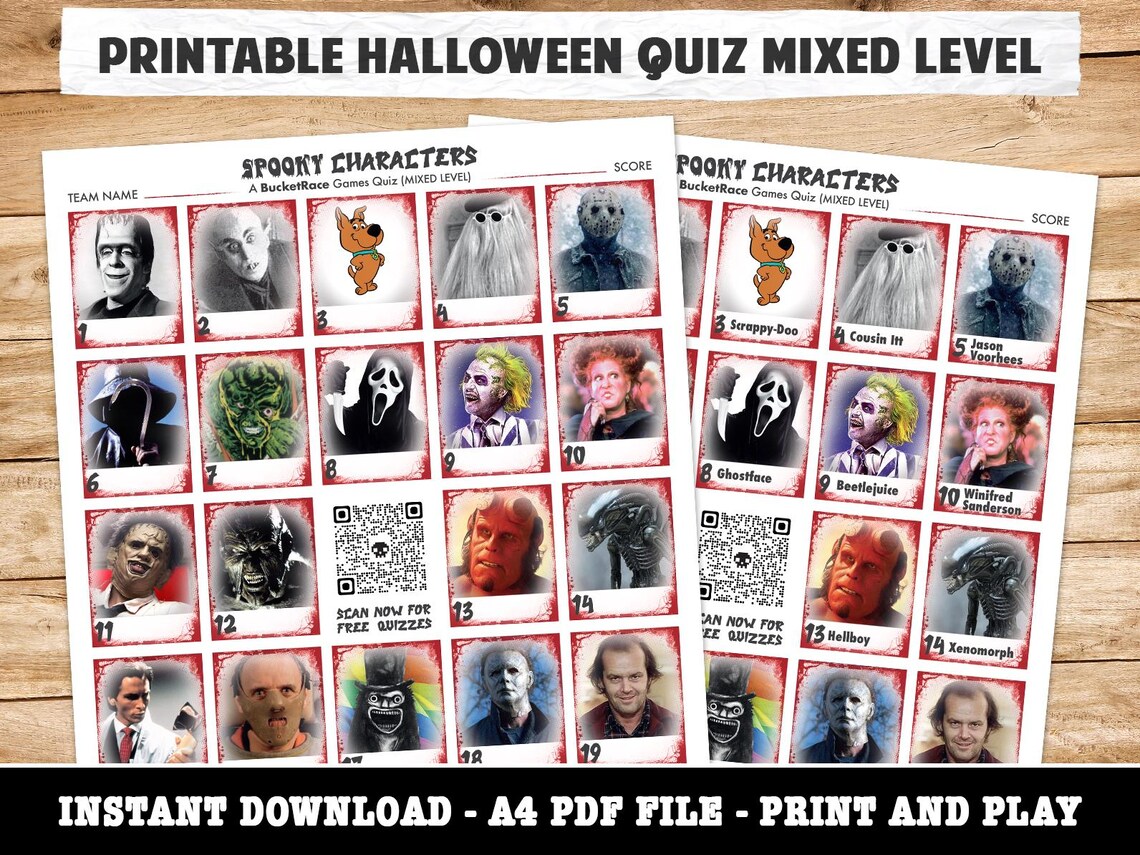 Printable Halloween Spooky Character Picture Quiz Mixed Level - Etsy