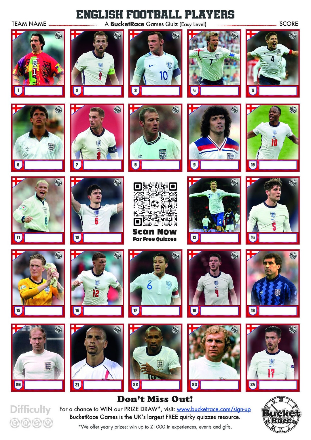 Printable England Players Football Picture Quiz Pack Active - Etsy