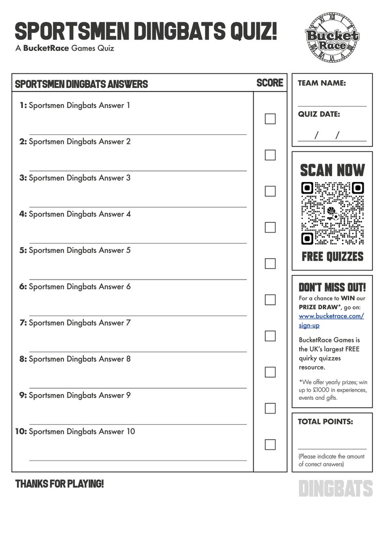 Printable Sportsmen Dingbats Quiz - Etsy