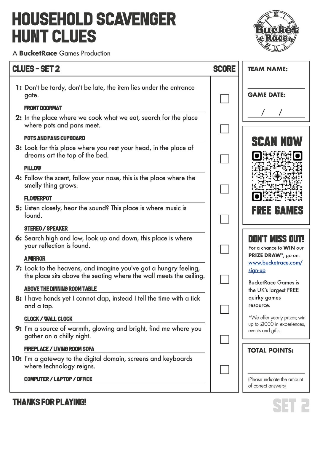 10 Household Printable Scavenger Hunt Clues Set 2 - Etsy