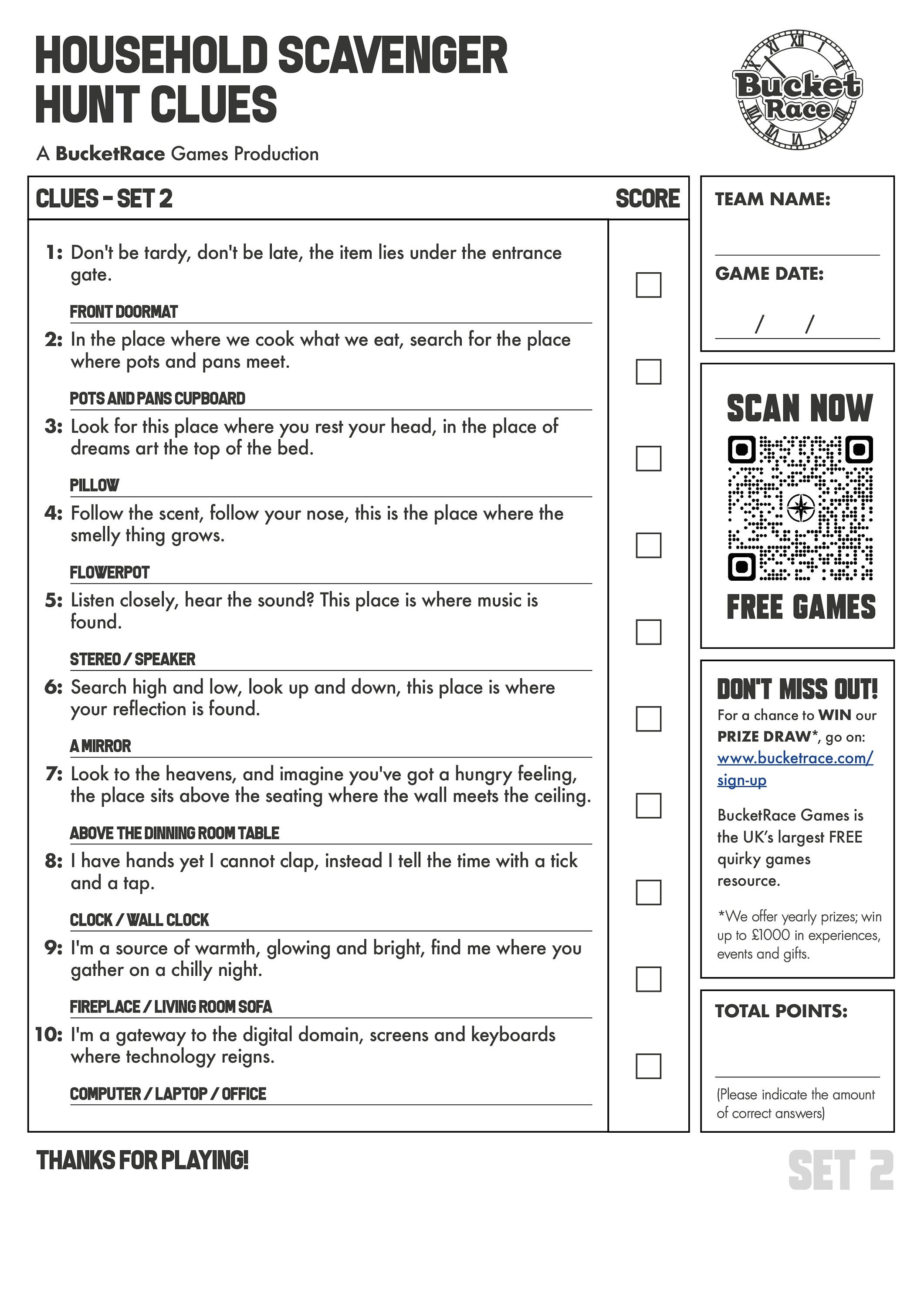 10 Household Printable Scavenger Hunt Clues Set 2 - Etsy
