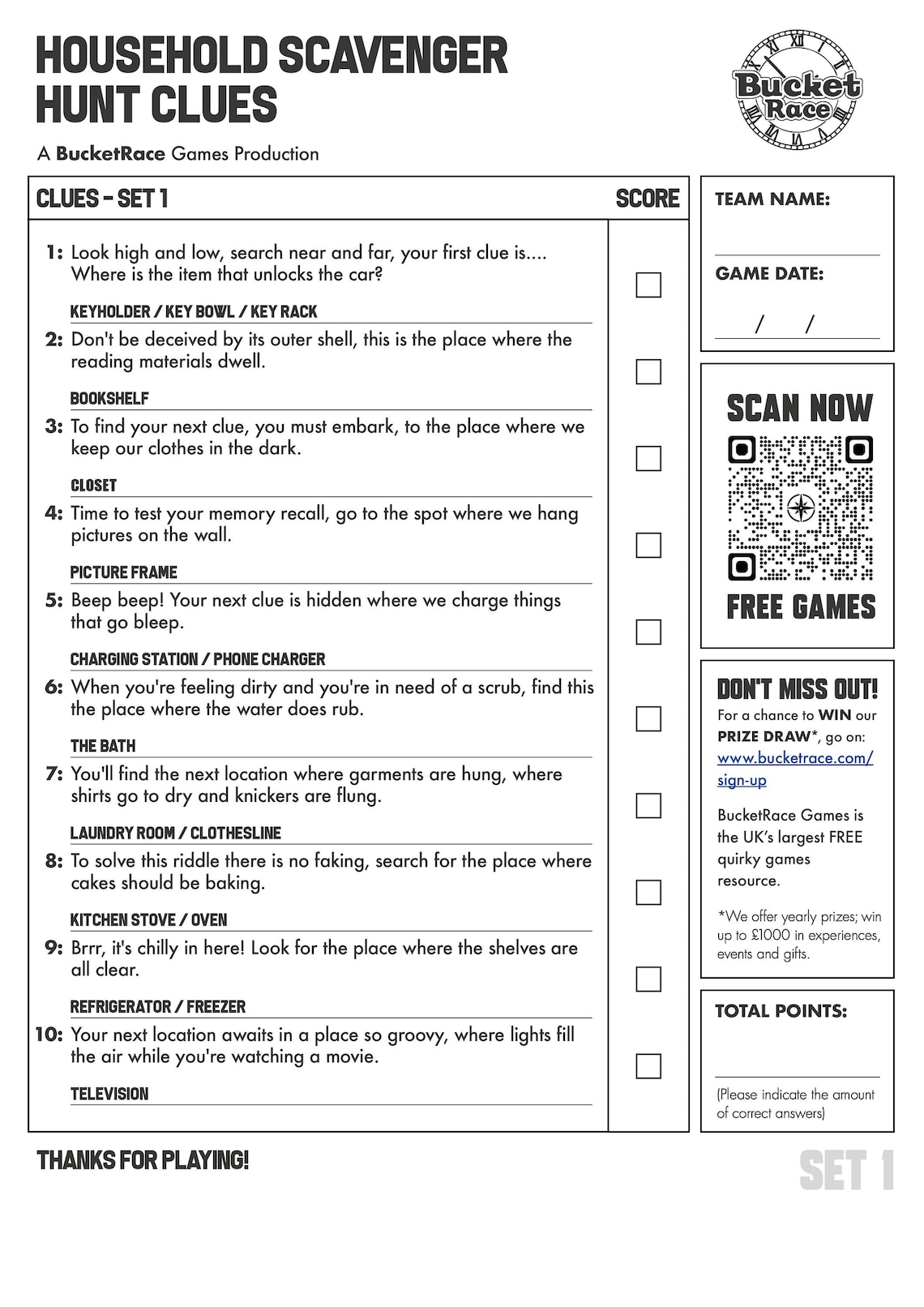 10 Household Printable Scavenger Hunt Clues Set 1 - Etsy