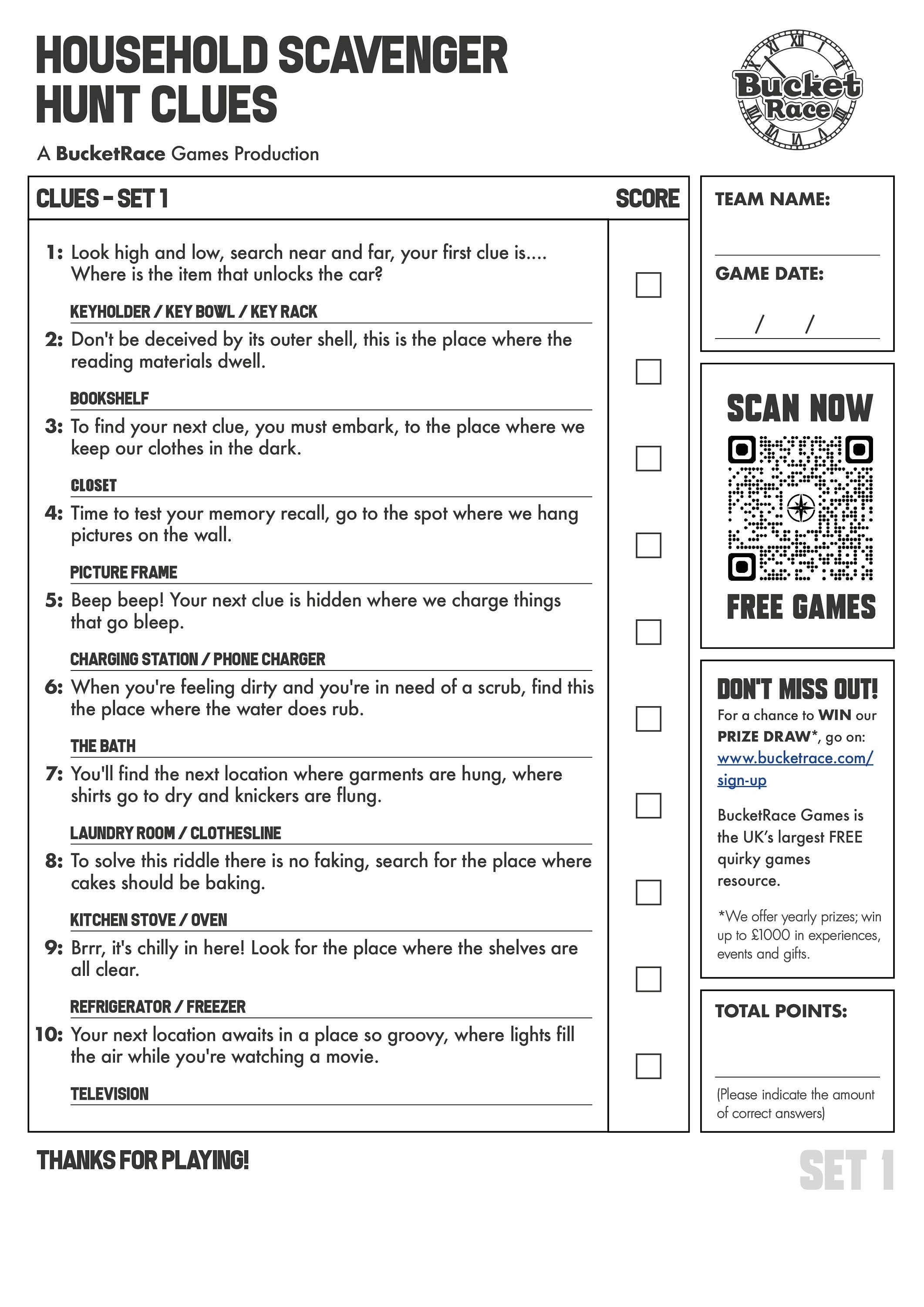 10 Household Printable Scavenger Hunt Clues Set 1 - Etsy