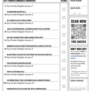 Printable Guy Fawkes Dingbats Quiz - Etsy