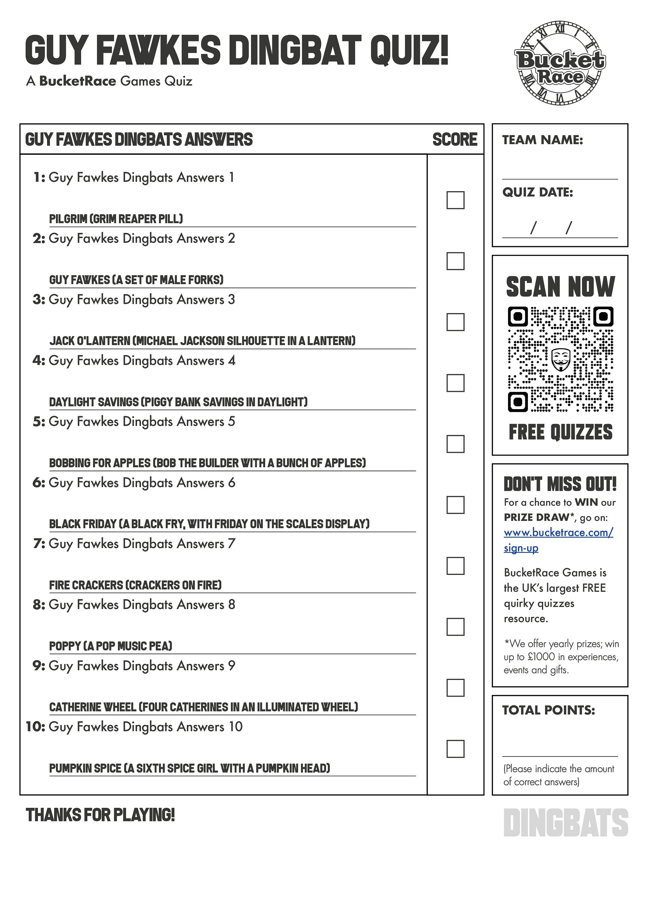 Printable Guy Fawkes Dingbats Quiz - Etsy
