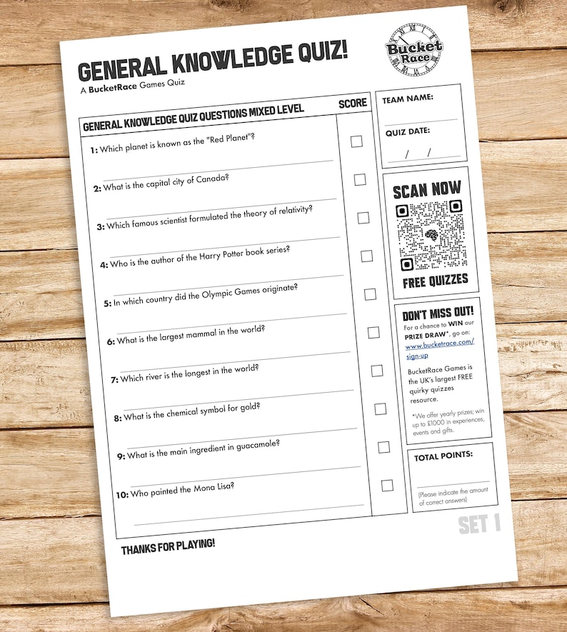10 General Knowledge Quiz Questions and Answers Set 1 - Etsy