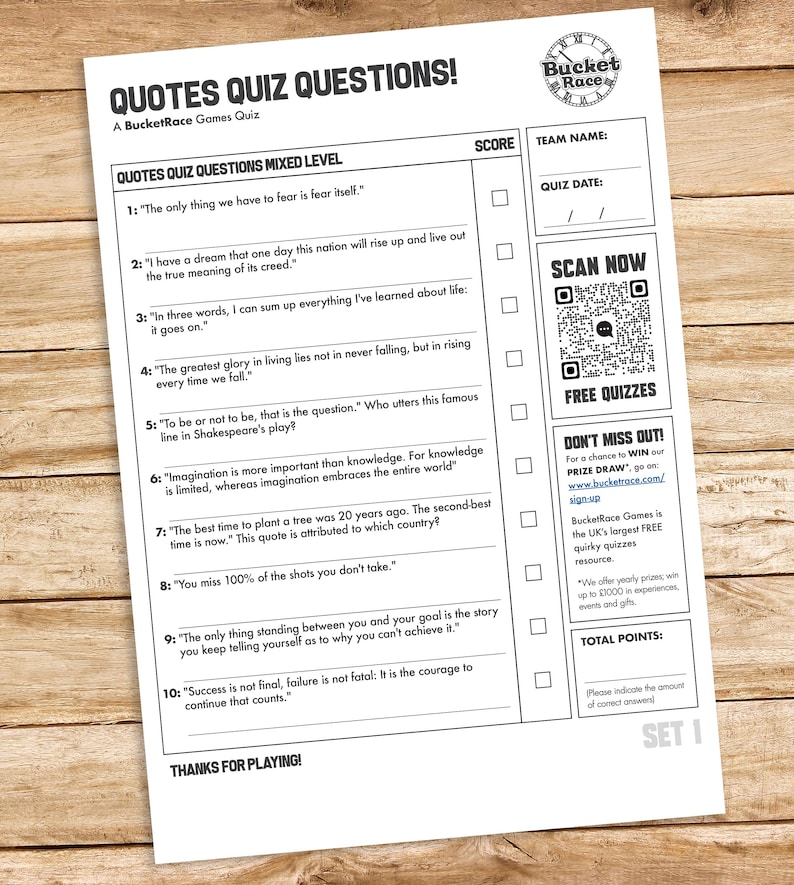10 Quotes Quiz Questions and Answers Set 1 - Etsy