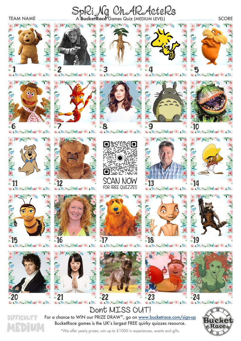 Printable Spring Character Picture Quiz Medium Level - Etsy