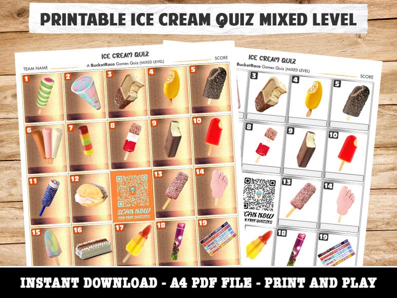 Printable Ice Cream Picture Quiz Mixed Level - Etsy
