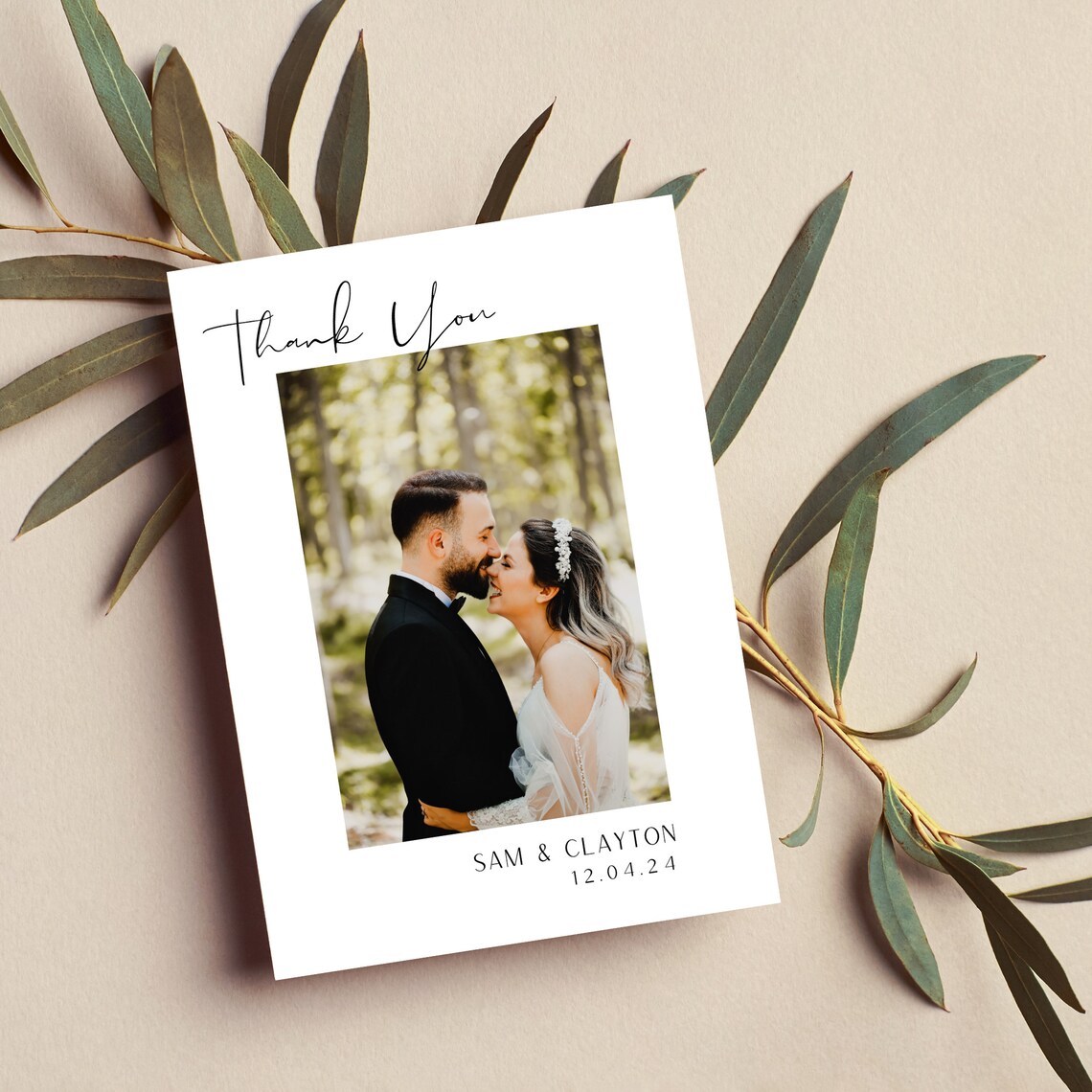 Minimalist Wedding Thank You Card, Script Thank You Card Template ...