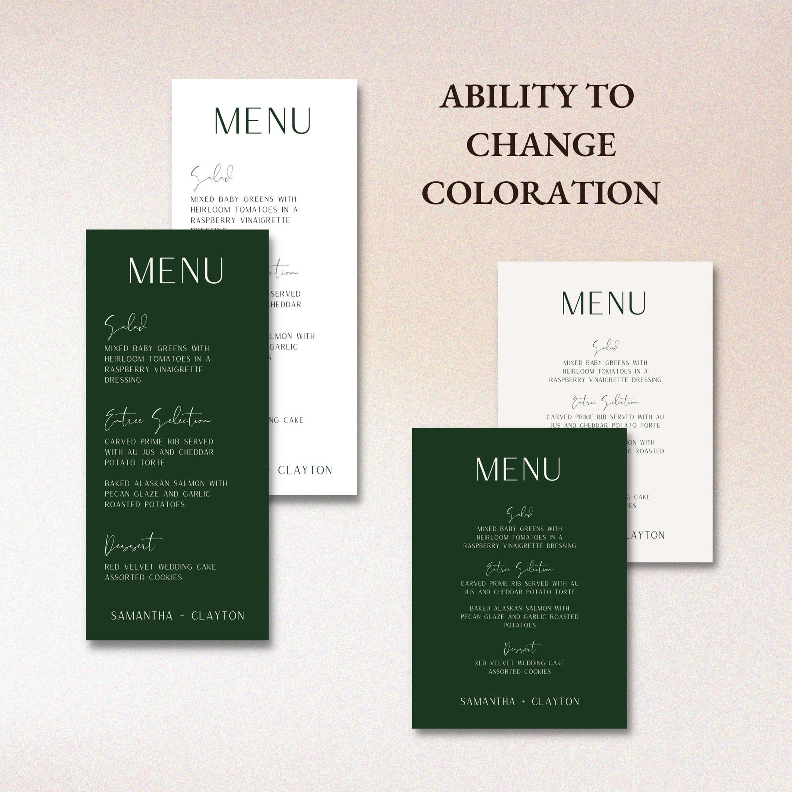 Minimalist Wedding Menu Template, Script Wedding Menu Template, Emerald ...