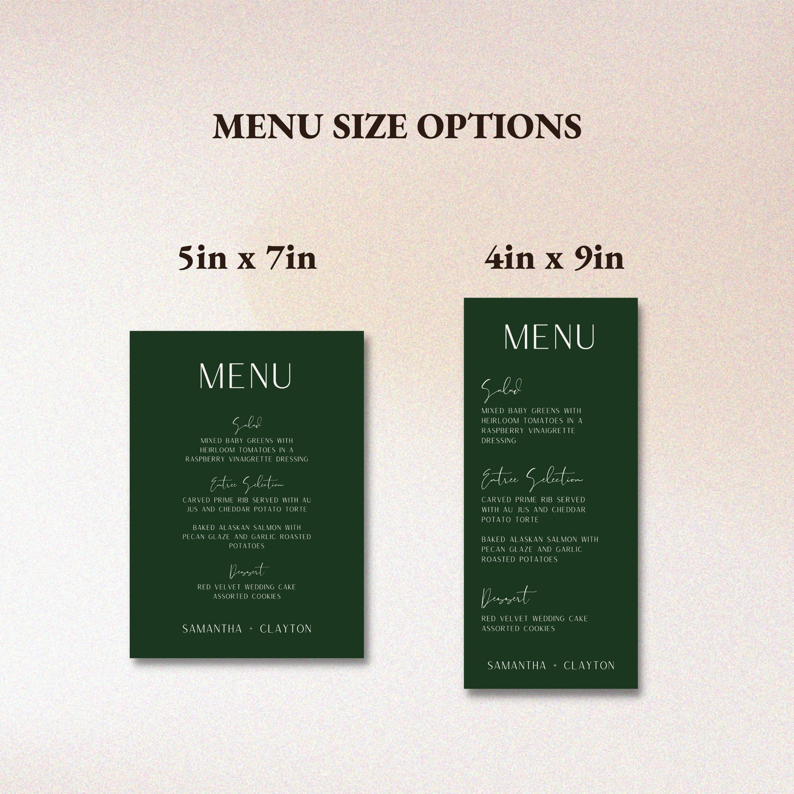 Minimalist Wedding Menu Template, Script Wedding Menu Template, Emerald ...