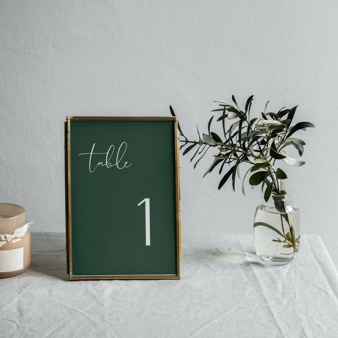 Minimalist Emerald Wedding Table Numbers, Modern Table Numbers, Script ...