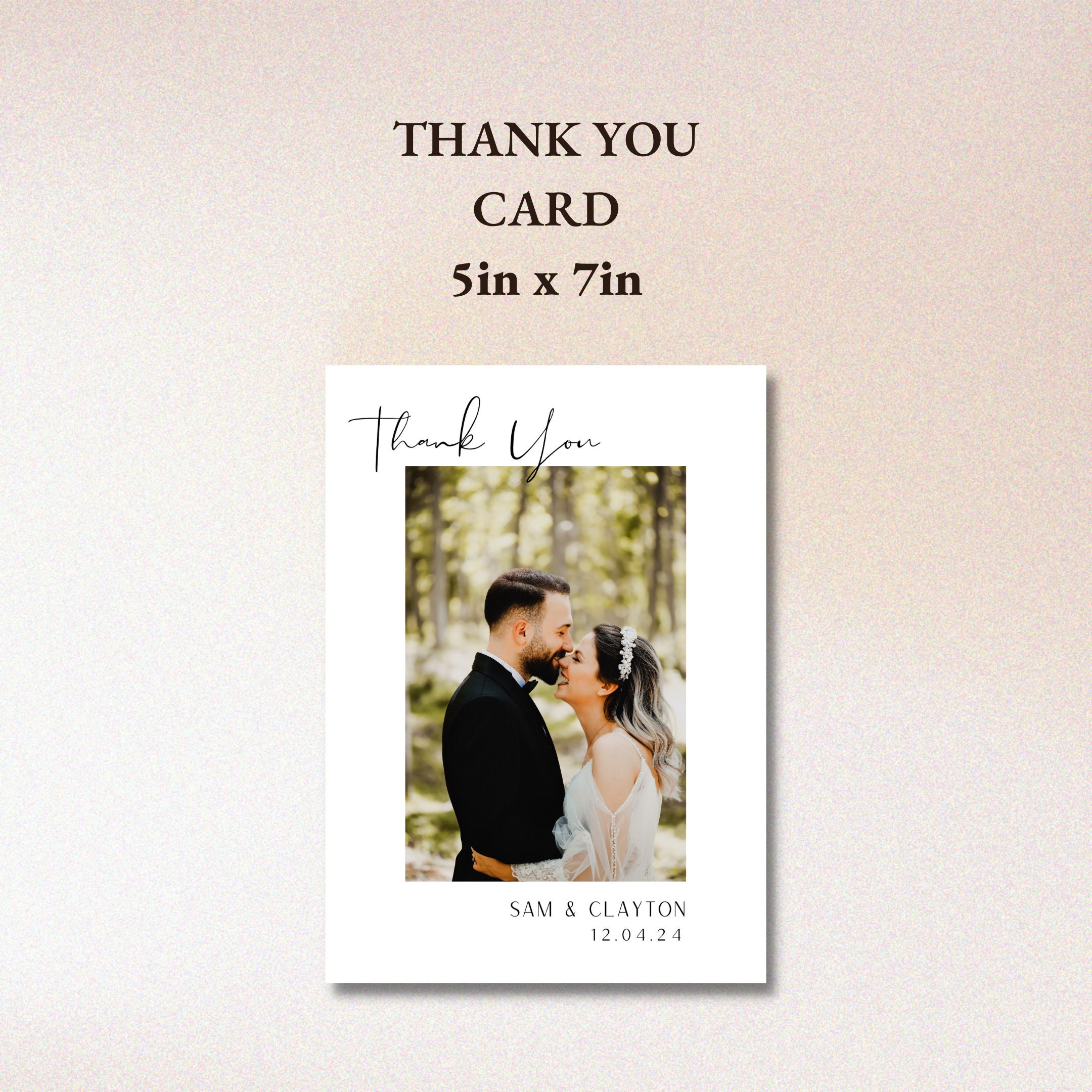 Minimalist Wedding Thank You Card, Script Thank You Card Template ...
