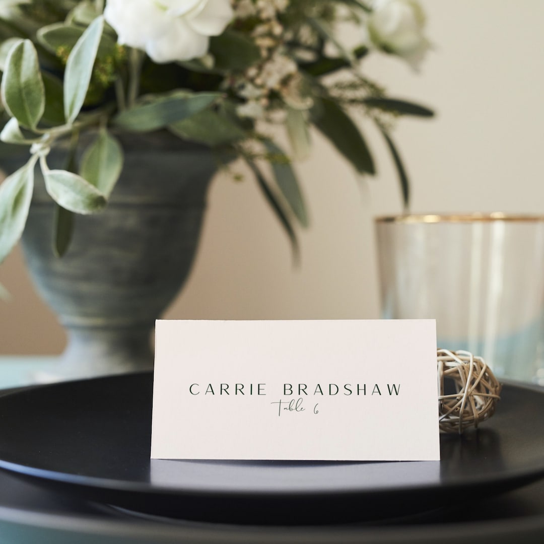 Minimalist Name Card Template, Modern Wedding Place Cards, Script ...