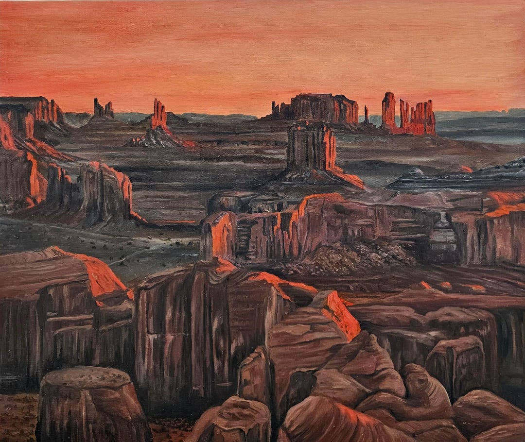 Monument Valley Oil Painting: Sun-kissed Arizona Desert Landscape Arts ...