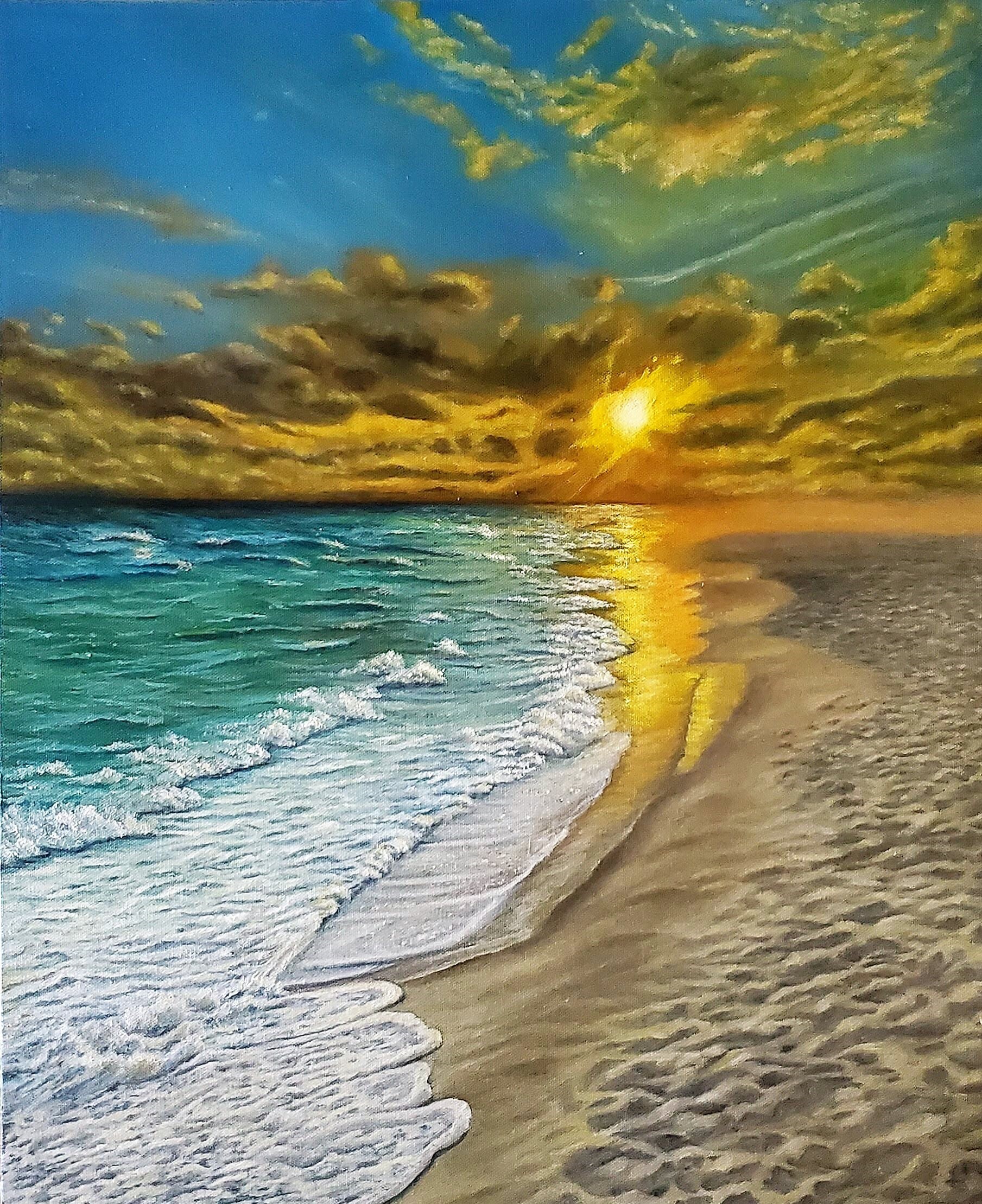 Colourful Florida Sunset Beach Oil Painting Nature Realistic Seascape ...